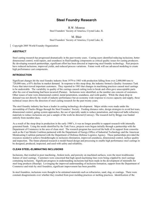 Steel Foundry Research - Steel Founders' Society of America