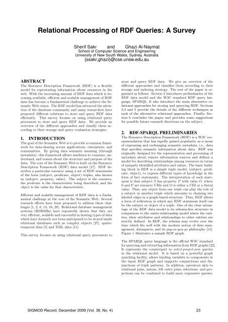Relational Processing Of Rdf Queries Acm Sigmod Online