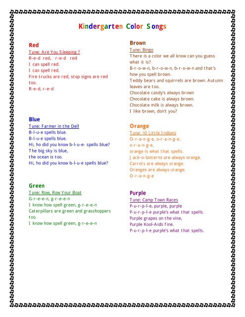 Kindergarten Color Songs