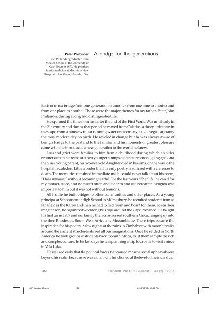 A bridge for the generations - Tydskrif vir Letterkunde