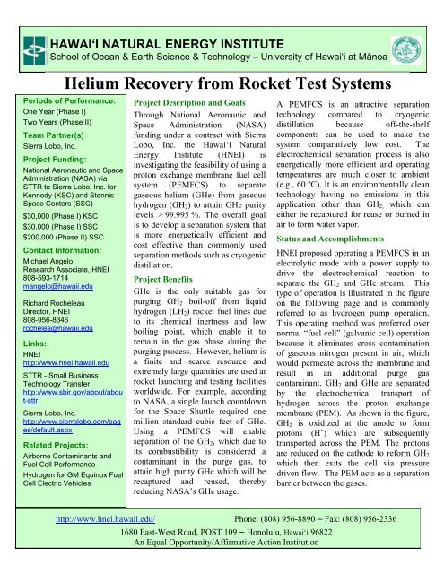Helium Recovery from Rocket Test Systems - Hawaii Natural Energy ...