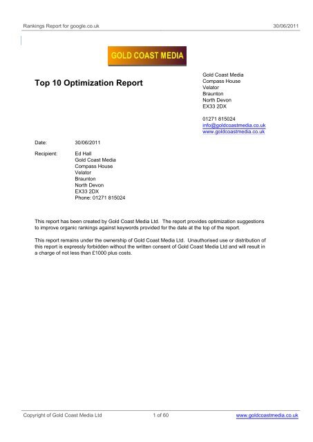 Top 10 Optimization Report - Gold Coast Media