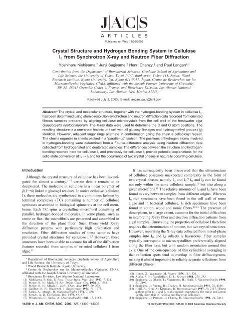 Crystal Structure and Hydrogen Bonding System in Cellulose Ir from ...