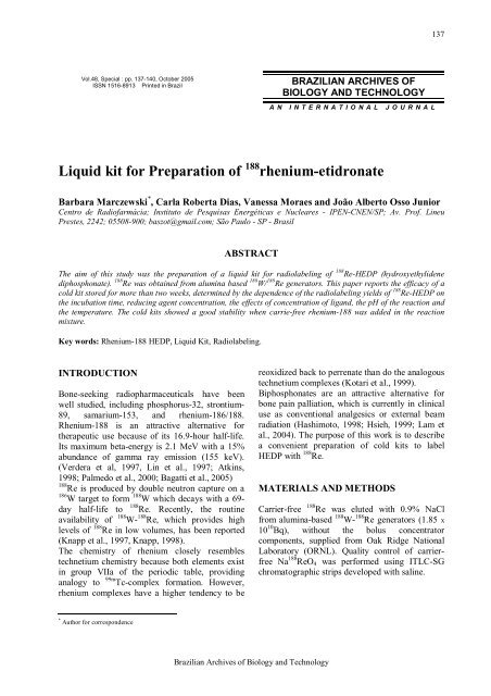 Liquid kit for Preparation of rhenium-etidronate - Ipen