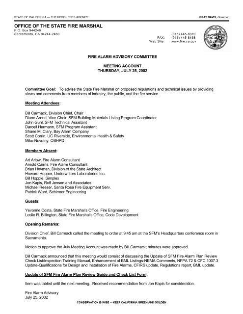 July 25, 2002 - Office of the State Fire Marshal - State of California