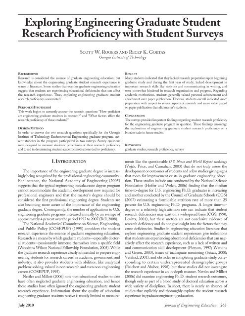 Exploring Engineering Graduate Student Research Proficiency with ...