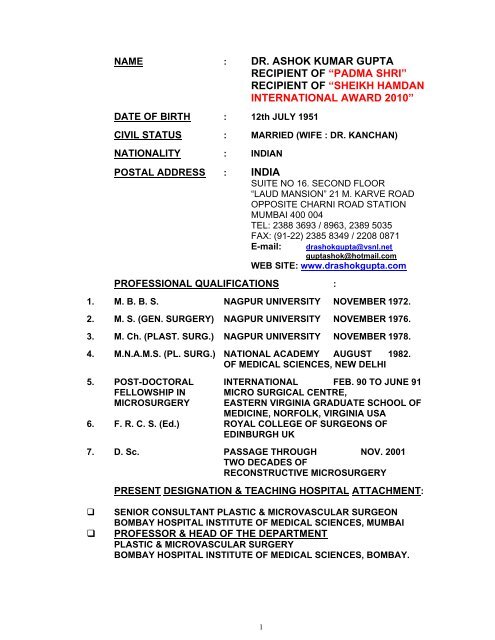 DR. ASHOK KUMAR GUPTA RECIPIENT OF “PADMA SHRI ...