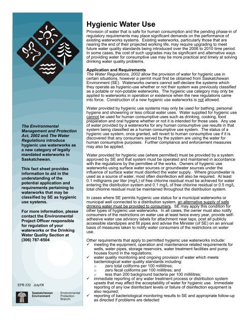 EPB 232 - Hygienic Water Use - Sask H20