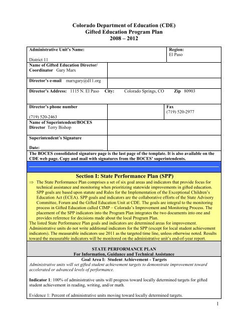 Gifted Education Program Plan - Colorado Department of Education