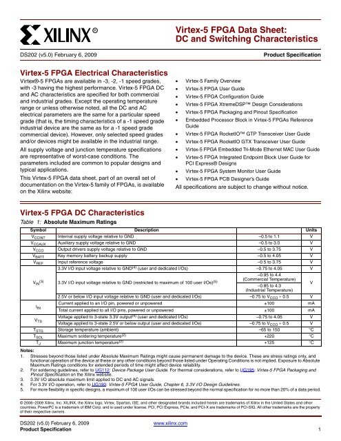 Virtex-5 FPGA Data Sheet: DC and Switching ... - Sierra IC