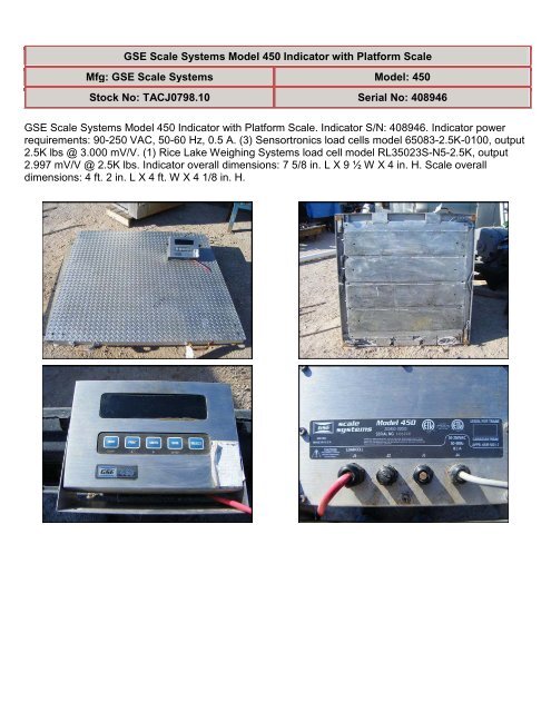 GSE Scale Systems Model 450 Indicator with Platform Scale Mfg ...