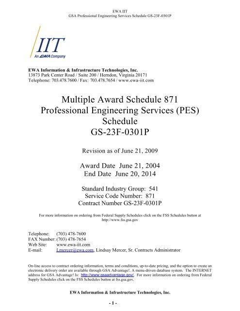 Professional Engineering Services Price List - EWA