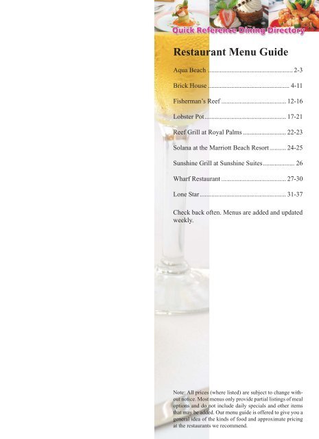 Menu Guide .Pdf - Cayman Islands Activity Guide