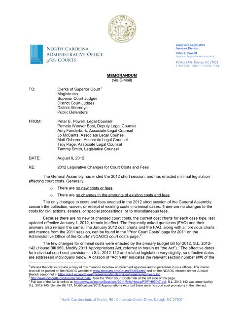 MEMORANDUM (via E-Mail) TO: Clerks of Superior Court1 ...
