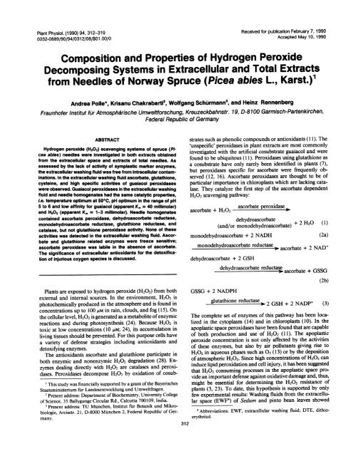 Properties of Hydrogen Peroxide - Plant Physiology