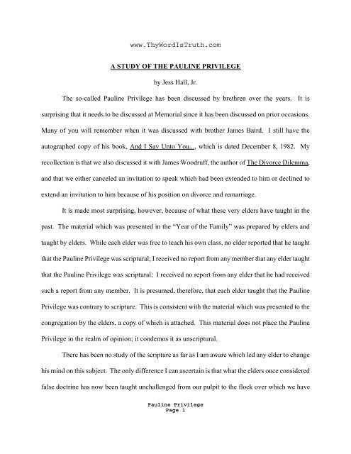study of the pauline privilege - Thy Word Is Truth