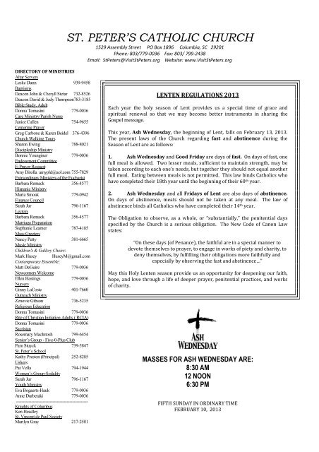 Church Bulletin (PDF Format) - St. Peter's Catholic School