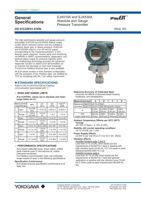 EJX510A and EJX530A general specifications - Yokogawa