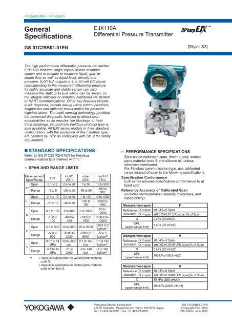 EJX110A general specifications - Yokogawa