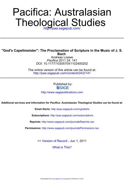 "God's Capellmeister": The Proclamation of Scripture in the ... - Pacifica