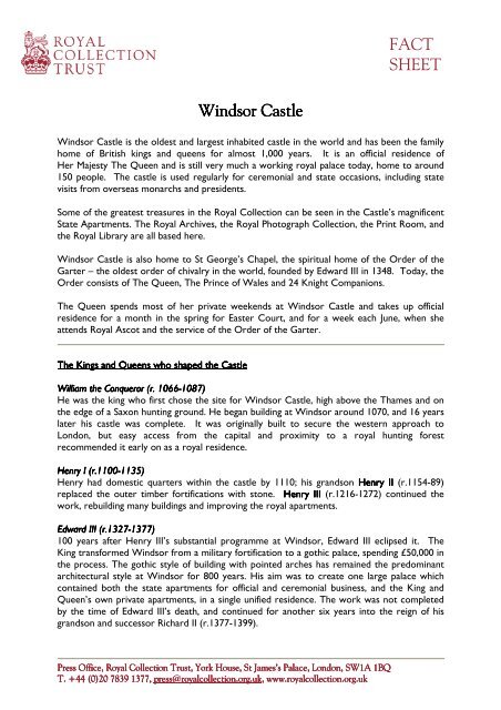 Windsor Castle Fact Sheet - The Royal Collection