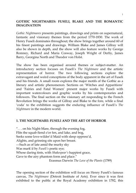 GOTHIC NIGHTMARES: FUSELI, BLAKE AND THE ROMANTIC ...