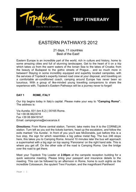 Eastern Pathways 2012 Itinerary Topdeck Travel