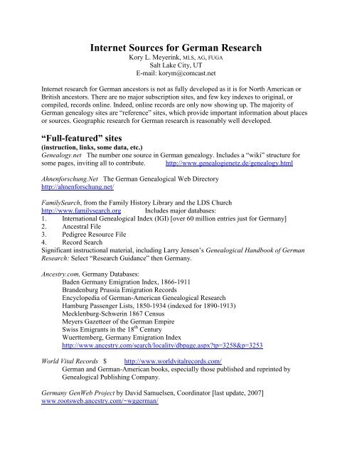 Internet Sources for German Research - Mid-Atlantic Germanic Society