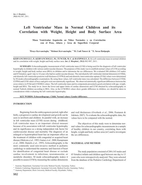 Left Ventricular Mass in Normal Children and its ... - SciELO