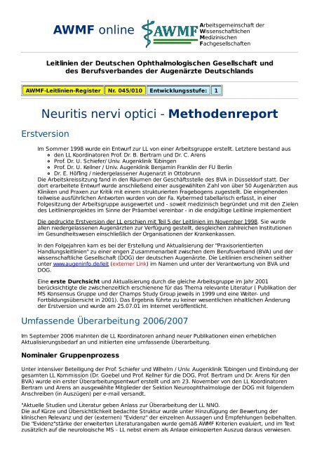 AWMF online - S1-Leitlinie Ophthalmologie: Neuritis nervi optici ...