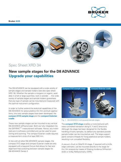 Spec Sheet XRD 34 New sample stages for the D8 ... - Bruker