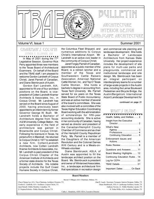 tbae bulletin - Texas Board of Architectural Examiners
