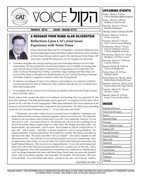 March - Congregation Agudath Israel