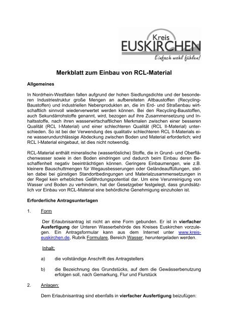 Merkblatt zum Einbau von RCL-Material - Kreis Euskirchen