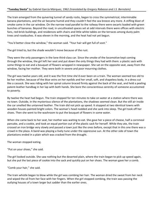“Tuesday Siesta” by Gabriel García Márquez, 1962 ... - jessbarga