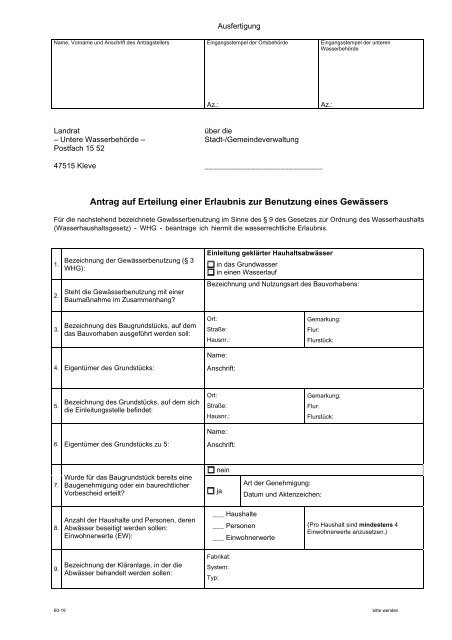 Antrag auf Erteilung einer Erlaubnis zur Benutzung ... - Kreis Kleve