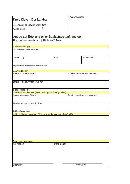 Antrag auf Erteilung einer Baulastauskunft aus dem ... - Kreis Kleve