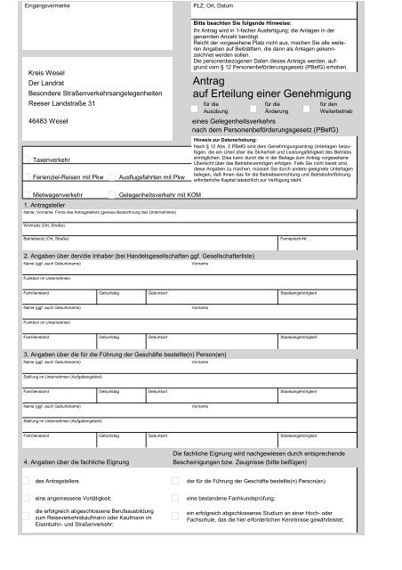 Antrag auf Erteilung einer Genehmigung - Kreis Wesel
