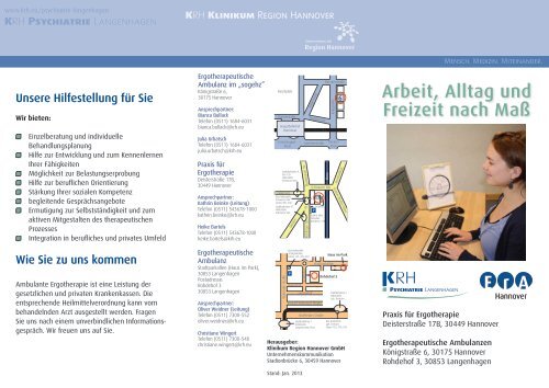 Arbeit, Alltag und Freizeit nach Maß - Klinikum Region Hannover ...