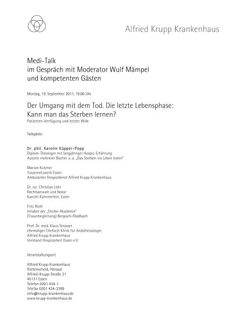 Medi-Talk im Gespräch mit Moderator Wulf Mämpel und ...
