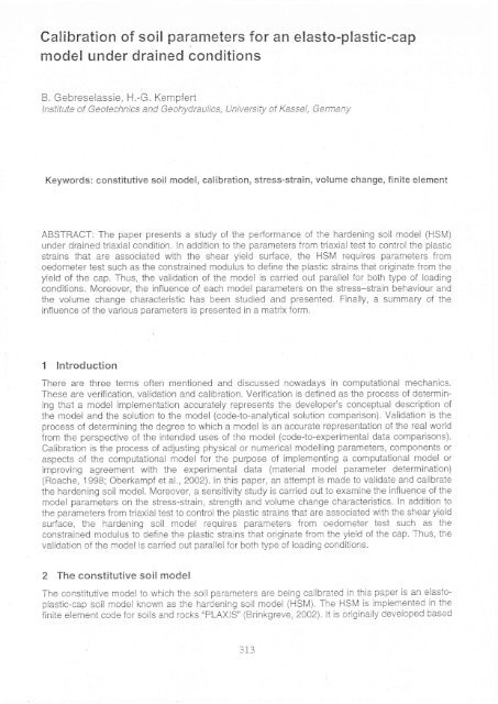 Calibration of soil parameters for an elasto-plastic - Kempfert