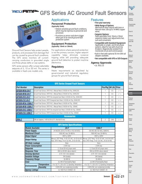 GFS Series AC Ground Fault Sensors - AutomationDirect.com