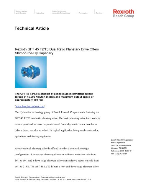 Rexroth GFT 45 T2/T3 Dual Ratio Planetary Drive ... - Bosch Rexroth