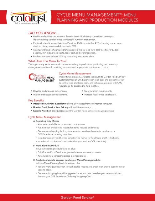 CYCLE MENU MANAGEMENT®: MENU - Gordon Food Service