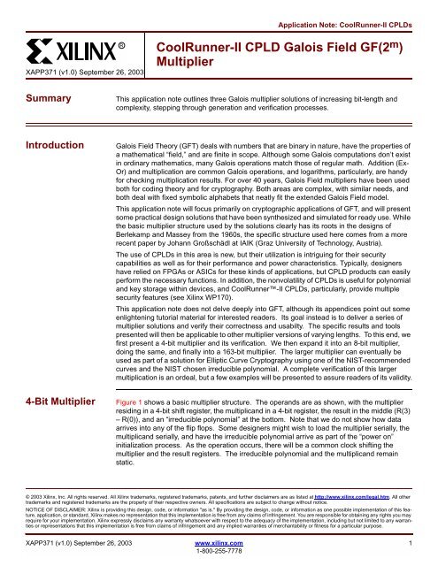 CoolRunner-II CPLD Galois Field GF(2 ) Multiplier - Xilinx
