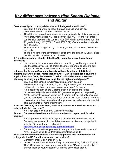 Key differences between High School Diploma and Abitur - John F ...