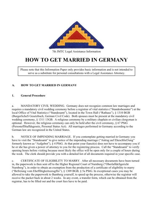 HOW TO GET MARRIED IN GERMANY - IMCOM-Europe