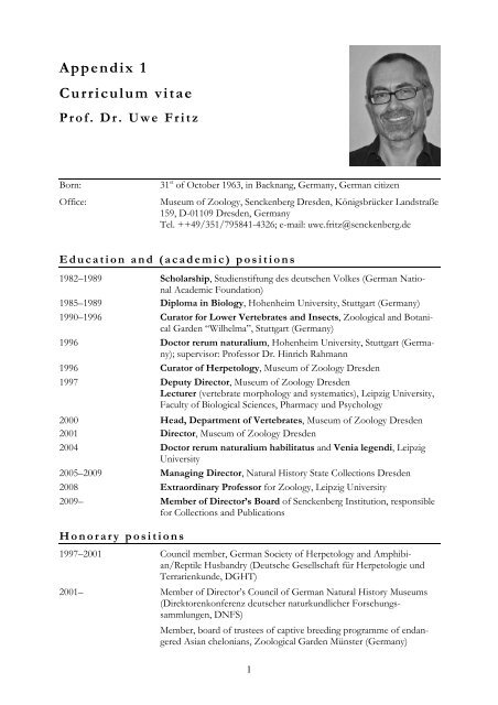 Appendix 1 Curriculum vitae Prof. Dr. Uwe Fritz - Senckenberg ...