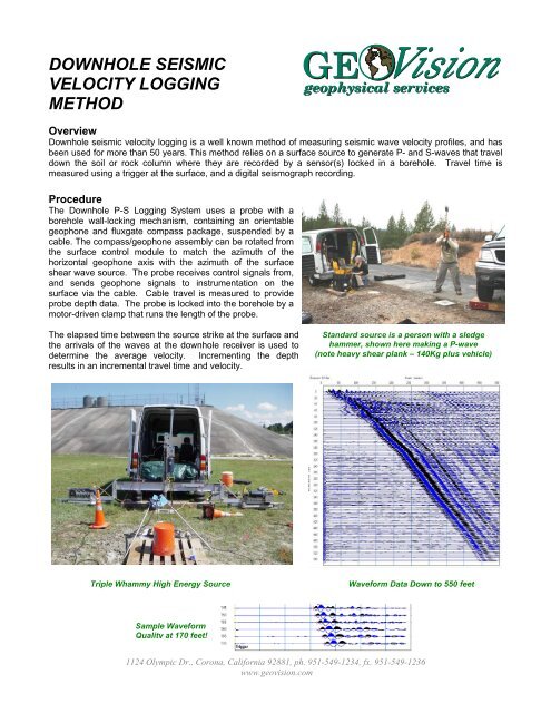 DOWNHOLE SEISMIC VELOCITY LOGGING METHOD - GEOVision
