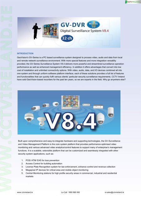 GeoVision Version 8.4 Software Full Specification ... - CCTV Ireland